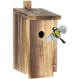 Nistkasten für Vögel, 35mm Einflugloch, mit Klappe, Meisen & Sperlinge, Vogelhaus zum Aufhängen, Holz, natur - Relaxdays