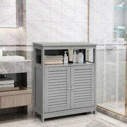 Costway - Badezimmer Schrank weiss, freistehender Badschrank Aufbewahrungsschrank mit 2 Rollladentüren, Küchenschrank Badkommode Holz für Bad Küche