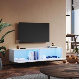 Sonni - Lowboard tv hangend 140 cm holz mit LED-Beleuchtung tv Schrank Weiß Hochglanz Zwei Montagemöglichkeiten