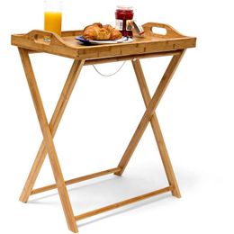 Tabletttisch, Bambus, HxBxT: 63,5 x 55 x 35 cm, klappbarer Beistelltisch mit Tablett, für Frühstück, natur - Relaxdays