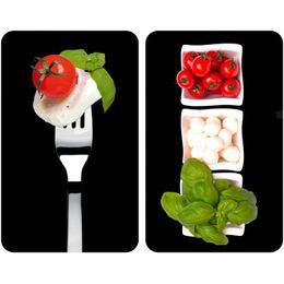 Wenko - Herdabdeckplatte Universal Caprese 2er Set, für alle Herdarten, Mehrfarbig, Gehärtetes Glas mehrfarbig, Kunststoff (tpe) hellgrau, Kunststoff