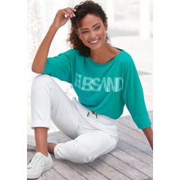 ELBSAND 3/4-Arm-Shirt mit Logodruck, Baumwoll-Mix, lockere Passform, grün