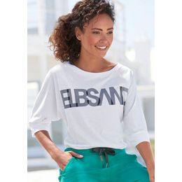 ELBSAND 3/4-Arm-Shirt mit Logodruck, Baumwoll-Mix, lockere Passform, weiß
