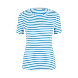 Tom Tailor Denim Damen Slim Fit T-Shirt mit Streifen, blau, Streifenmuster, Gr. S