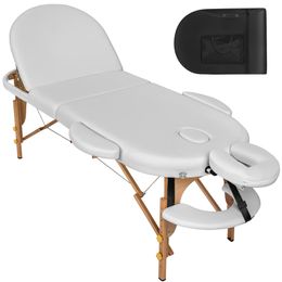 TecTake 3 Zonen Massageliege Sawsan oval mit 5cm Polsterung und Holzgestell - weiß