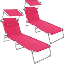 TecTake 2 Gartenliegen 4-stufig mit Kopfpolster - pink