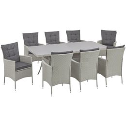 Garten-Essgruppe Konifera "Mailand" Sitzmöbel-Sets grau Outdoor Möbel 8 Sessel, Tisch 200x100 cm, Polyrattan