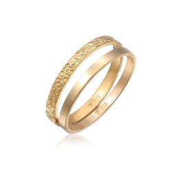 Elli Premium Ring-Set Bandring Basic Gehämmert (Set 2-tlg) 375 Gelbgold, goldfarben