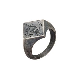 CAI CAÏ Fingerring 925 Silber Siegelring Raute matt oxidiert Tattoo Motiv, grau|silberfarben
