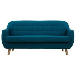 Miliboo 3-Sitzer skandinavisches Sofa mit abnehmbarem Bezug in entenblau und Holz YNOK