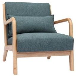 Miliboo Skandinavischer Sessel aus graugrünem Stoff mit Samteffekt und hellem Massivholz DERRY