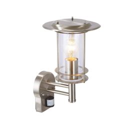 Brilliant Lampe York Au&szlig;enwandleuchte stehend Bewegungsmelder edelstahl 1x A60, E27, 40W, g.f. Normallampen n. ent. IP-Schutzart: 44 - spritzwassergesch&uuml;tzt Mit einstellbarem Bewegungsmelder