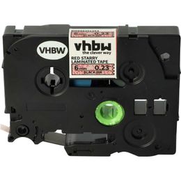 vhbw Schriftband-Kassette kompatibel mit Brother pt 1000, 1250, 1230PC, 1200P, 1200, 1090, 1080, 1010 Etiketten-Drucker 6mm Schwarz auf Rot (Glitter)