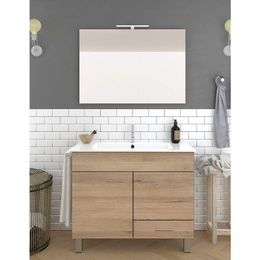 Samos Badezimmer-Set mit 2 Türen und einer Schublade, 7 verschiedene Farben, 15 Maße, inkl. Möbel, Waschbecken und Spiegel, Sand 75x45Cm