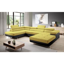 Zante Couch Sofa Schlafsofa U-Form U-Sofa Schlaffunktion MA1100-OR40 Gelb- Leder Schwarz - Furnix