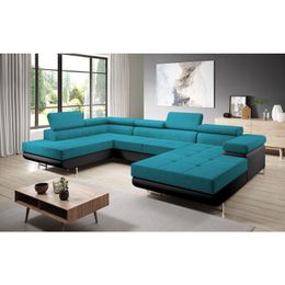 Zante Couch Sofa Schlafsofa U-Form U-Sofa Schlaffunktion MA1100-OR85 Türkis-Leder Schwarz - Furnix