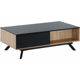 FineBuy Couchtisch 110x60x38 cm mdf Eiche-Dekor / Schwarz Wohnzimmertisch, Sofatisch Rechteckig mit Stauraum, Kaffeetisch mit Schubladen, Tisch Wohnzimmer