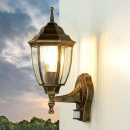 Licht-Erlebnisse Antike Wand Außenlampe Nizza mit Sensor - Gold Antik