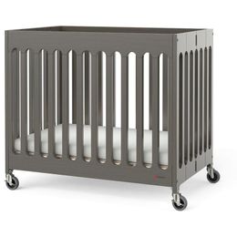 Boutique klappbares Babybett aus Holz in Grau Reisebett für Babys zusammenklappbar mit Matratze & Rollen Beistelbett / Zustellbett geeignet für