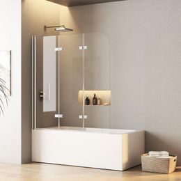 Boromal - Duschtrennwand für Badewanne Duschwand 3 Teilig 130x140cm Badewannenfaltwand Faltbar Glas Badewannenaufsatz Duschabtrennung Faltwand nano