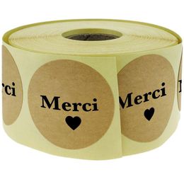 500 merci Runde Etiketten, 25 mm Selbstklebende Kraftpapier Aufkleber - Prixprime