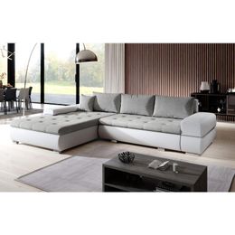 Ecksofa L-form Sonia - Universelle Ottomane - Sofa mit Schlaffunktion & Bettkasten - Grau/Weiß - Grau / Weiss - Graingold