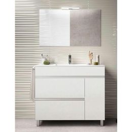 Badezimmer-Set caprera mit 2 Schubladen und einer Tür, 7 verschiedene Farben, 15 Maße, inkl. Möbel, Waschbecken und Spiegel, Glänzend Weiß 90x45Cm