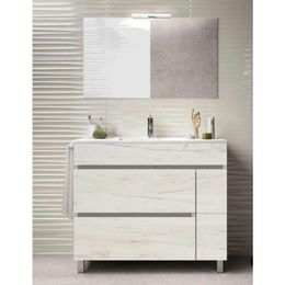 Badezimmer-Set caprera mit 2 Schubladen und einer Tür, 7 verschiedene Farben, 15 Maße, inkl. Möbel, Waschbecken und Spiegel, Nordisches Weiß 100x40Cm