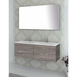 Badezimmer-Set Florenz Schubladen - 8 verschiedene Farben - 14 Größen - inkl. Möbel, Waschbecken und Spiegel - Smoky Eiche 120x45Cm 2 vasques