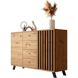 Kommode Anthrazit Wildeiche Sideboard Modern Vintage - 118x85x40 cm (BxHxT) - Highboard Anrichte - [Barea.one] Wohnzimmer Schlafzimmer Flur Esszimmer