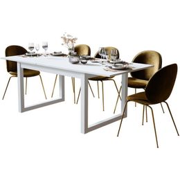 Esstisch ausziehbar 160 - 200 cm inkl. Tischplatte Weiß Weiß Esszimmertisch Modern Skandinavisch - 160x75x90 cm (BxHxT) - Tisch Küchentisch