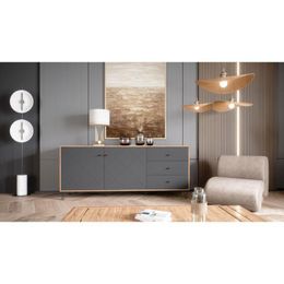 Kommode Anthrazit Wildeiche Sideboard Skandi Modern - 183x76x40 cm (BxHxT) - Highboard Anrichte - [Amalya.two] Wohnzimmer Gästezimmer Büro