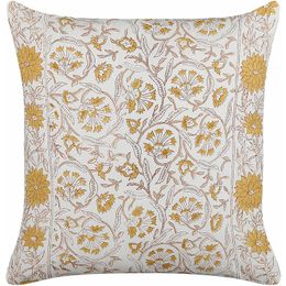 Beliani - Dekokissen Weiß und Gelb Baumwolle 45 x 45 cm Bezug mit Füllung Reißverschluss Blumenmuster Boho Wohnzimmer Schlafzimmer Deko für Bett Sofa