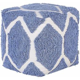 Beliani Pouf Beige und Blau Baumwolle 40 x 40 cm Quadratisch Strukturiert Boho für Wohnzimmer Schlafzimmer Deko Haushalt Wohnen - Beige