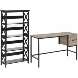 Beliani Büromöbel-Set Schwarz / Heller Holzfarbton 2-teilig Schreibtisch & Bücherregal Modern Arbeitszimmer Büro Heimbüro Komplett-Set Home Office - Schwarz