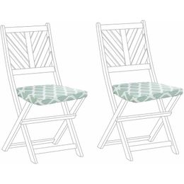 Beliani - Sitzkissen für Gartenstuhl 2er Set Grün Stoffbezug mit Reißverschluss Bindebändern 34 x 37 cm Modern Geometrisches Muster Outdoor