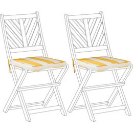 Beliani Sitzkissen für Gartenstuhl 2er Set Gelb / Weiß Stoffbezug mit Reißverschluss Bindebändern 34 x 37 cm Modern Streifenmuster Outdoor Ausstattung - Gelb