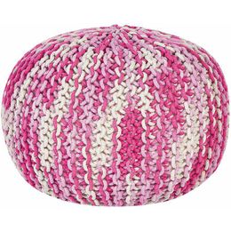 Beliani Pouf Weiß und Rosa Baumwolle ⌀ 50 cm Rund Gefochten Gestrickt Strickhocker Strickpouf Boho für Wohnzimmer Schlafzimmer Deko Haushalt Wohnen - Weiß