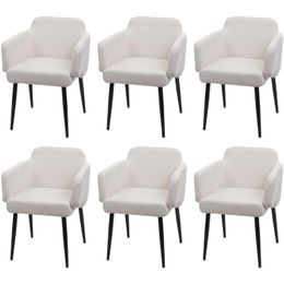 6er-Set Esszimmerstuhl HHG 073, Polsterstuhl Küchenstuhl Stuhl mit Armlehne, Stoff/Textil Metall creme-weiß - white