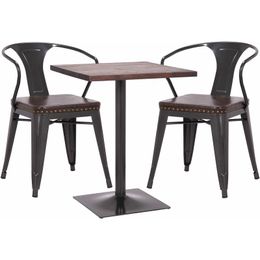 Set Bistrotisch 2x Esszimmerstuhl HHG 469d, Stuhl Tisch Küchenstuhl Gastronomie mvg schwarz-braun, Tisch dunkelbraun - brown