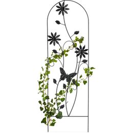 Rankgitter Metall, Blumen-Design, Rankhilfe für Kletterpflanzen, zum Stecken, h x b: 120 x 40 cm, schwarz - Relaxdays