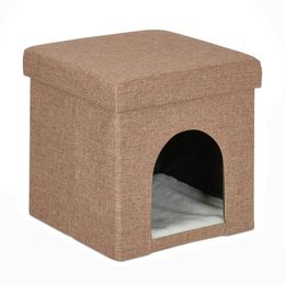 Relaxdays Katzenhöhle, Rückzugsort für Katzen und kleine Hunde, Indoor Tierversteck, HxBxT: 38,5 x 37 x 37 cm, hellbraun
