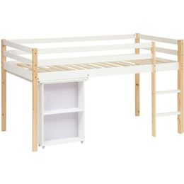 Kinderbett mit ausziehbarem Schreibtisch - Kiefer - weiß - 110x196 cm Atmosphera Naturholz