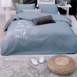 Bestlivings - Bettwäsche 2-tlg. Bettbezug Set 155x220cm + 80x80cm - Smile with Love ( blau ) - Schlafkomfort Bettgarnitur mit Reißverschluss