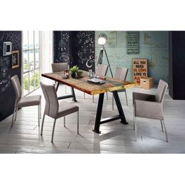 Sit Esstisch Tops&Tables, mit Platte aus recyceltem Altholz mit Farbresten, Shabby Chic, Vintage, bunt|schwarz