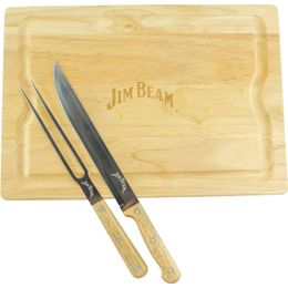 Jim Beam BBQ Schneidebrett JB0237, Bambus, (Set), inkl. Tranchiermesser und Gabel mit Edelstahlklinge und Bambusgriffen, braun