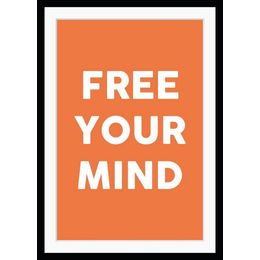 queence Bild FREE YOUR MIND, Sprüche & Texte, gerahmt, Spruch, orange