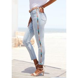 Lascana High-waist-Jeans mit seitlicher Stickerei, blau