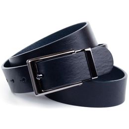 Anthoni Crown Ledergürtel mit schwarz glänzender Schließe, blau