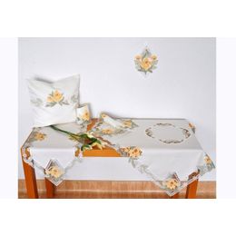 Stickereien Plauen Tischdecke Lilienzeit, bunt|weiß